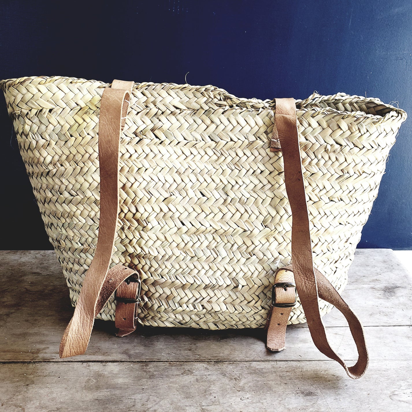 Handwoven Moroccan Basket Backpack with Leather Straps and Buckles ...